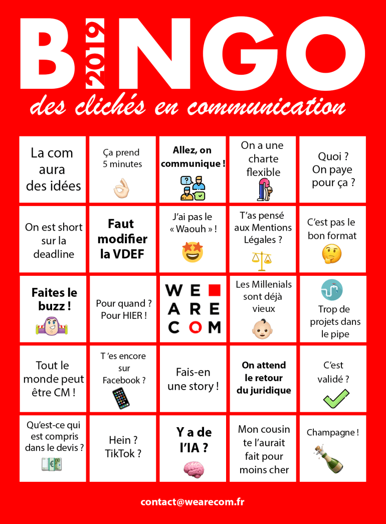 Le Bingo de la Communication 2019 - We Are COM, club des communicants 1